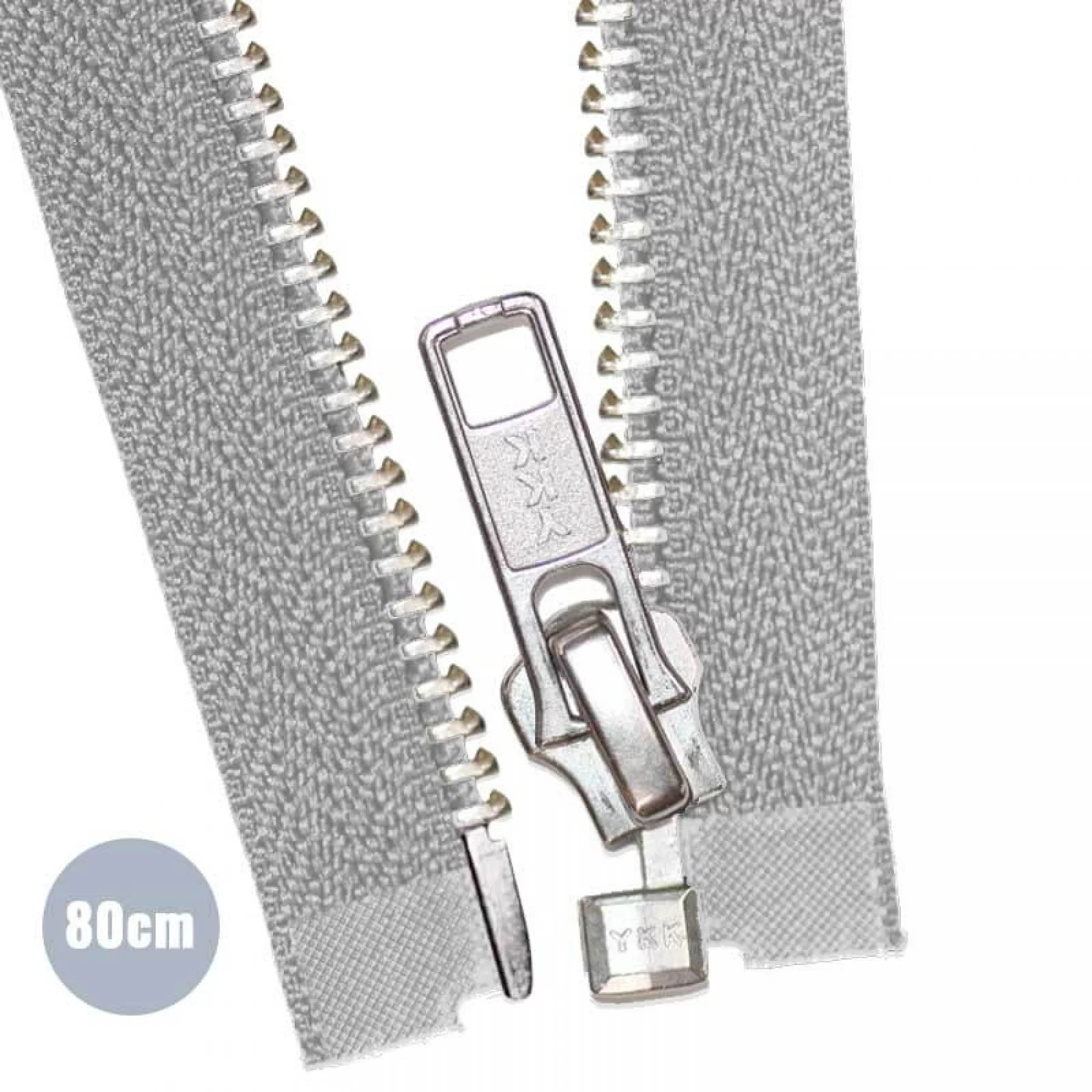 Silver Metal Divisible Zipper YKK Light Grey (576) 80CM