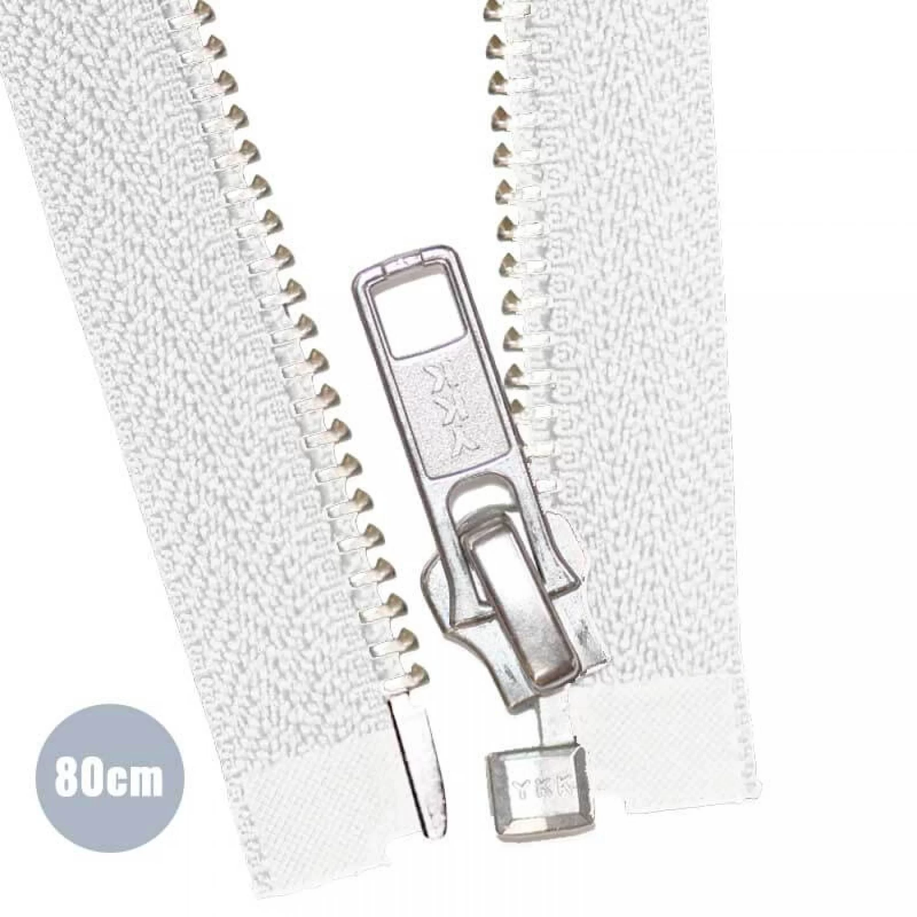 Silver Metal Divisible Zipper YKK White 80CM