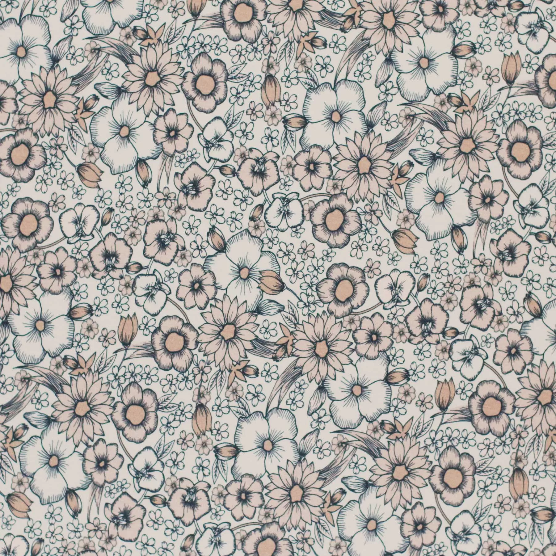 Jersey Cotton Fabric Digital Print - Beige Combi Flower