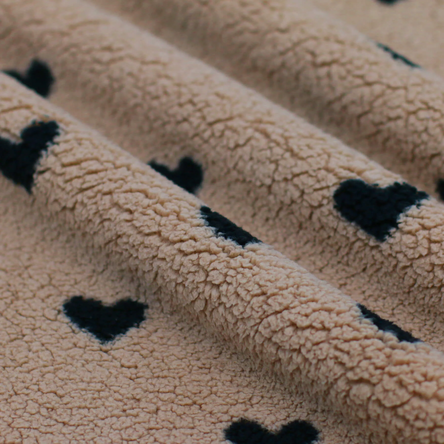 Hearts Teddy Fabric Brown Black